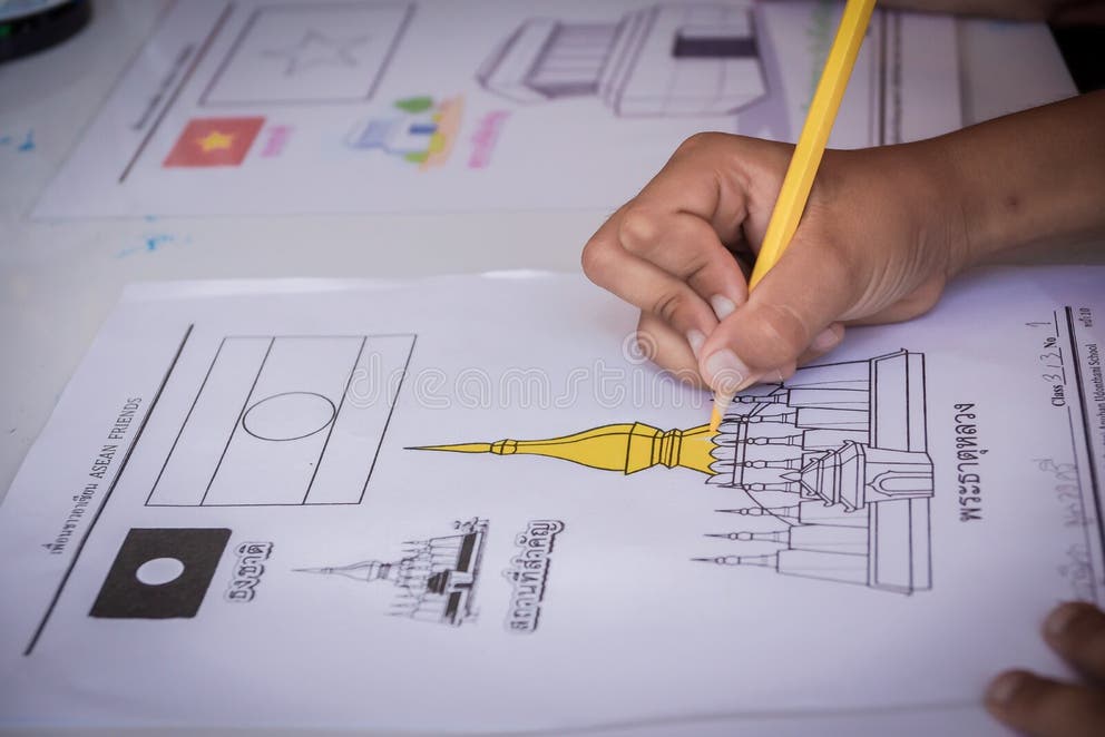 Child drawing and coloring stock photo. Image of business - 44044828