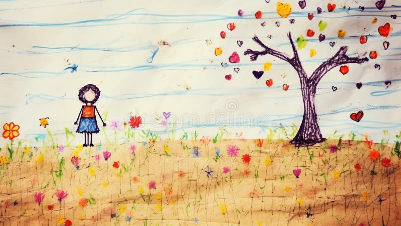 Child Drawing Defining the Energy of Spring Stock Illustration ...