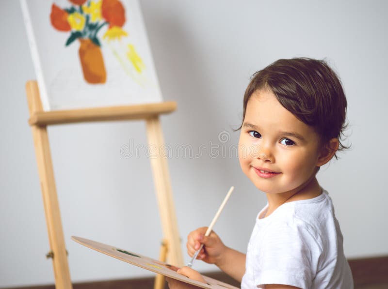 Child Drawing on the Easel Isolated Stock Image - Image of home ...