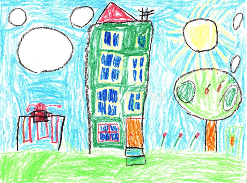 Child drawing of a house stock illustration. Illustration of happiness ...