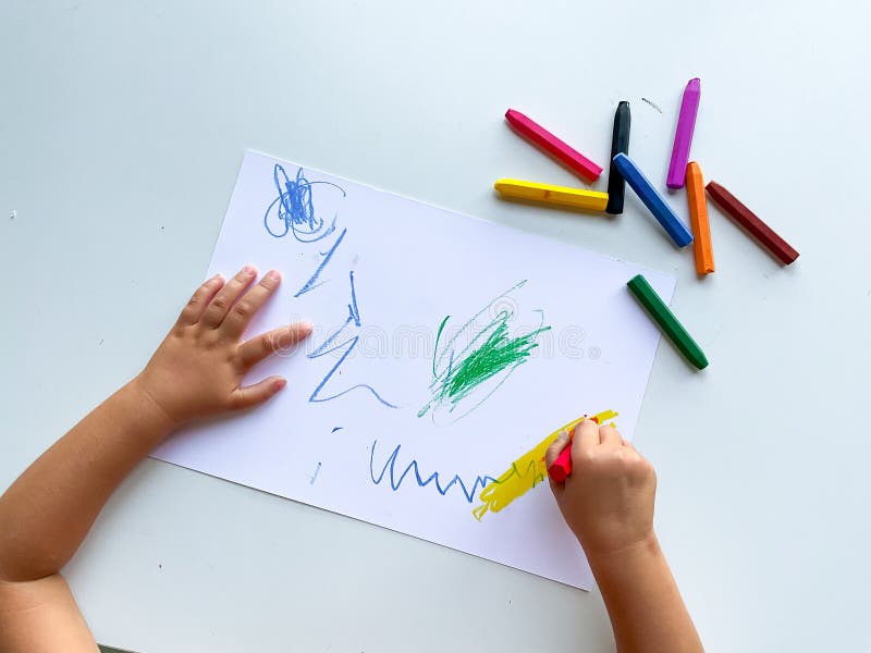 Child Drawing Multicolored Crayons Paper Surface Stock Photos - Free ...