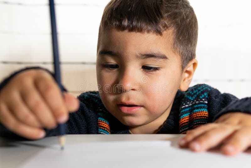 Child Drawing and Painting at Home. Learning and Playing at Home Stock ...