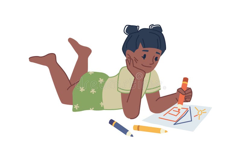 Child Drawing on Paper with Crayons, Active Kid Stock Vector ...