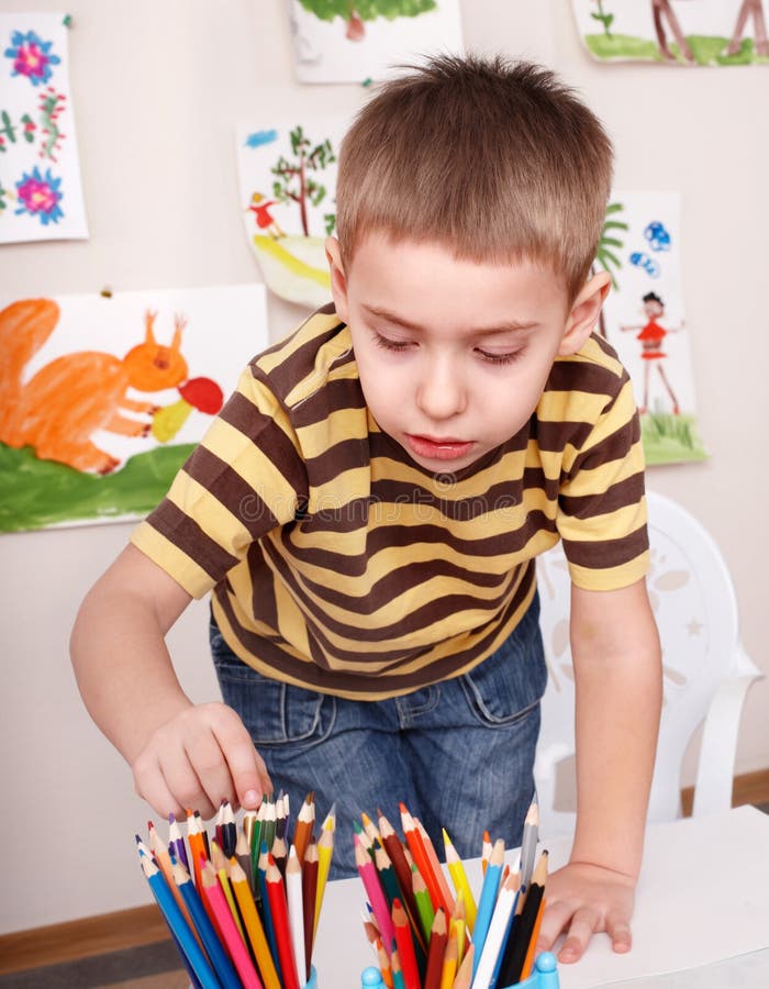 Child Drawing Pencil in Play Room. Stock Photo - Image of childhood ...