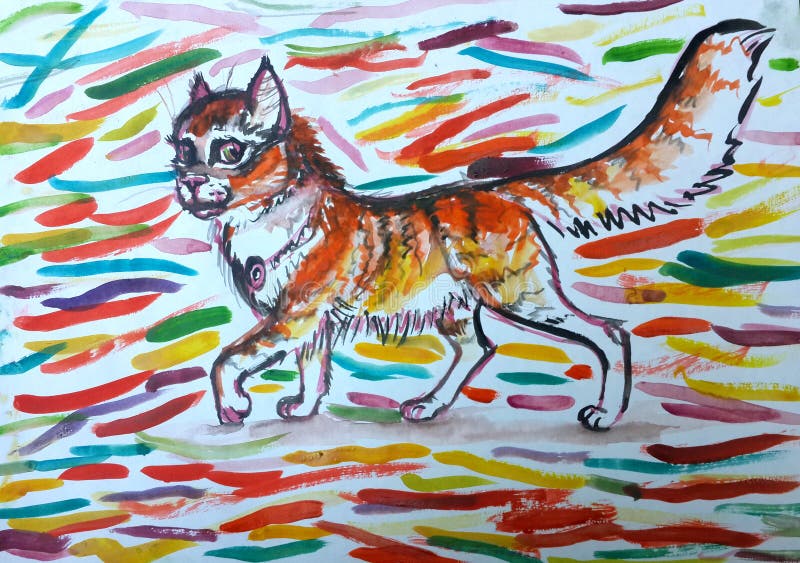 Child. drawing red cat stock illustration. Illustration of clipart ...