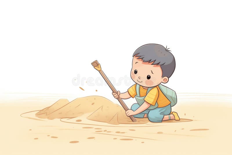 Child Drawing in the Sand with a Stick Stock Photo - Image of ...