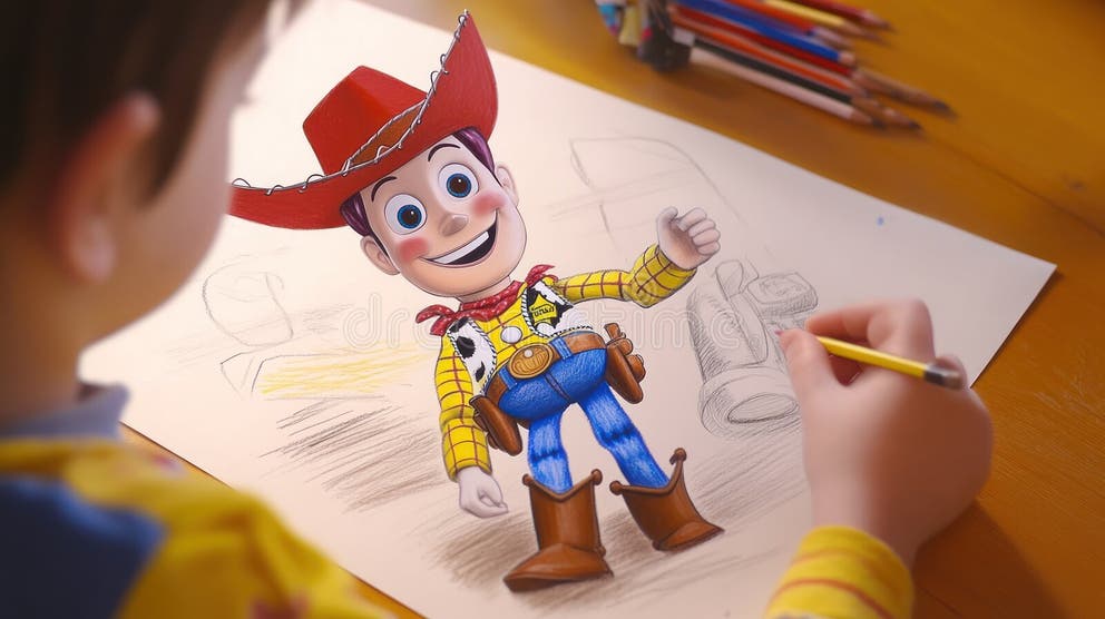 Drawing Woody from Toy Story with Colored Pencils Stock Illustration ...