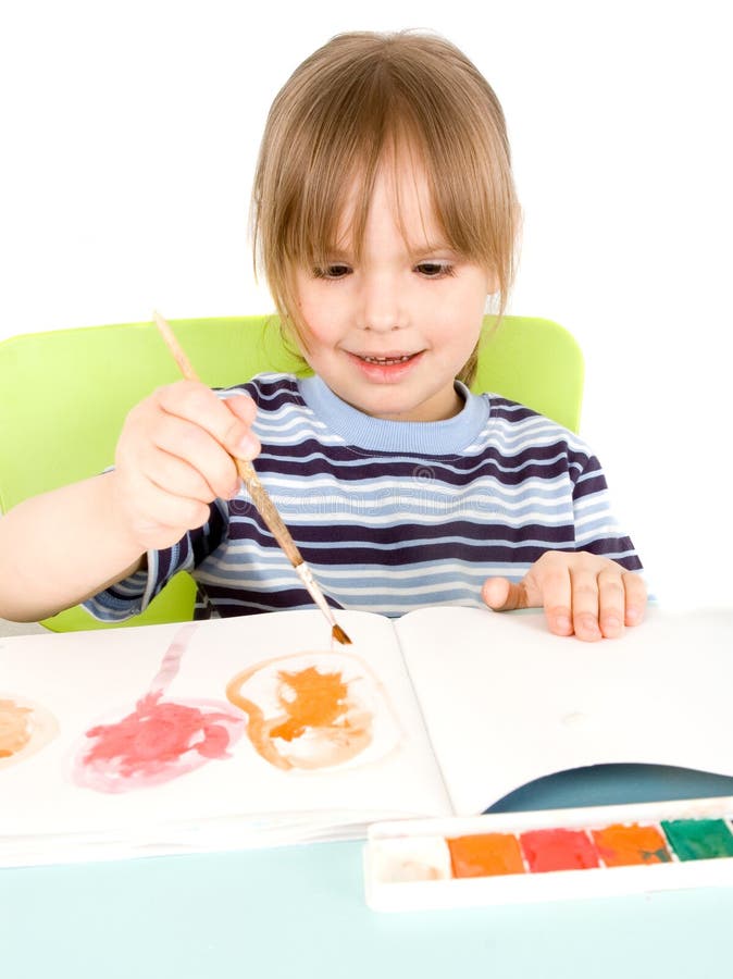 Child draws stock image. Image of drawing, homework, brush - 9027039