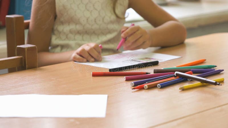 Kid Draws Image Using the Markers. Close-up Stock Footage - Video of ...