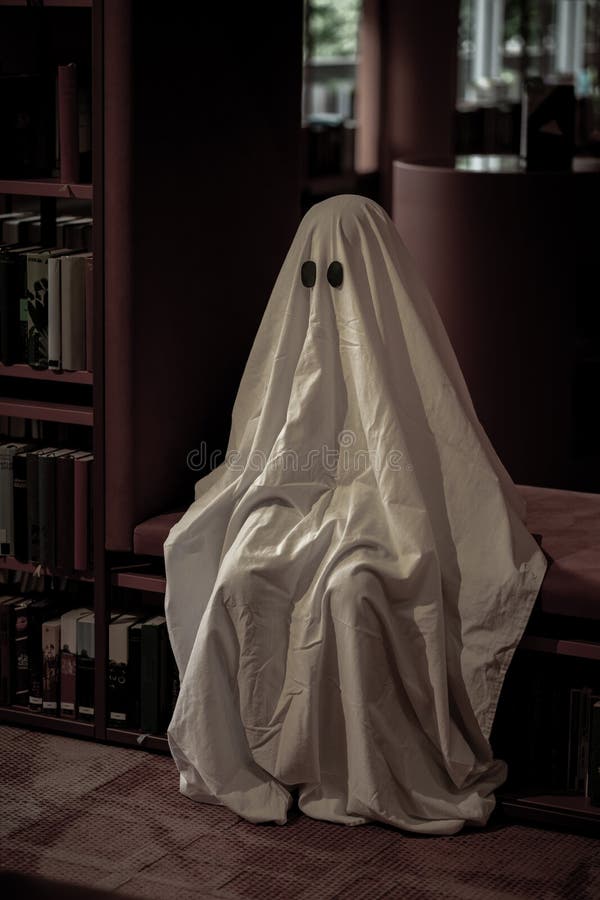 Child Dressed As a White Ghost in a Library Room Stock Image - Image of ...