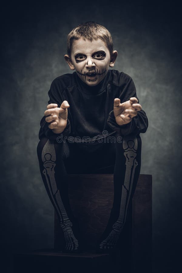 Child Dressed and Made Up As a Skeleton Stock Photo - Image of zombie ...