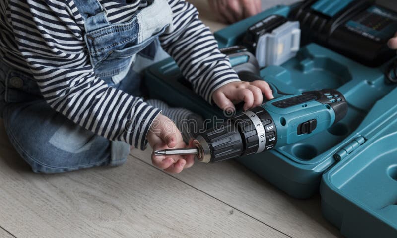 Child with a Drilling Machine Stock Image - Image of industry, hand ...