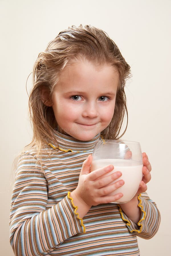 Little Girl Drinking Her Milk Stock Image - Image of table, people ...