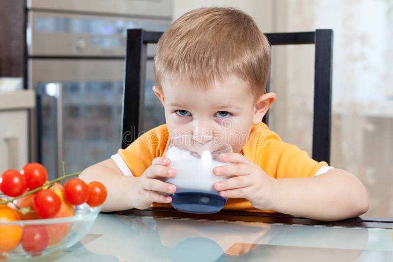 Child Drinking Yogurt or Kefir Stock Photo - Image of food, infant ...