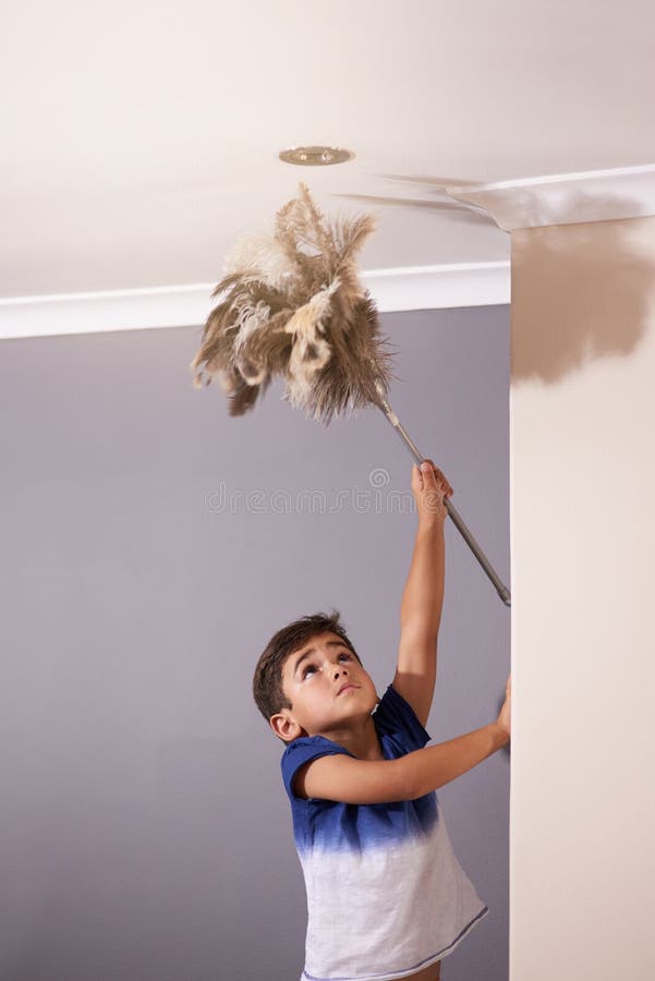 Child, Dusting and Ceiling in House for Spring Cleaning, Learning ...