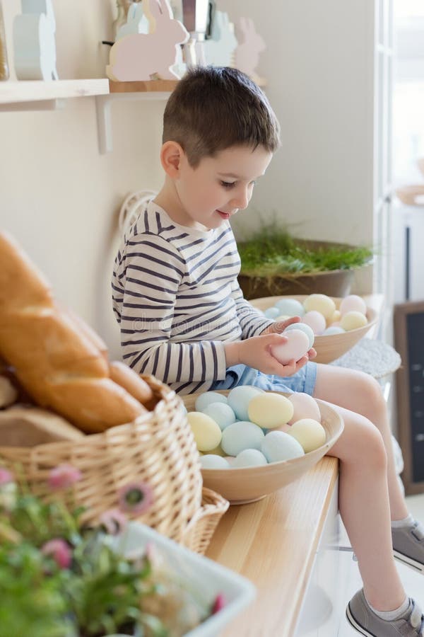 Child with Easter Eggs and Decor Stock Photo - Image of basket ...