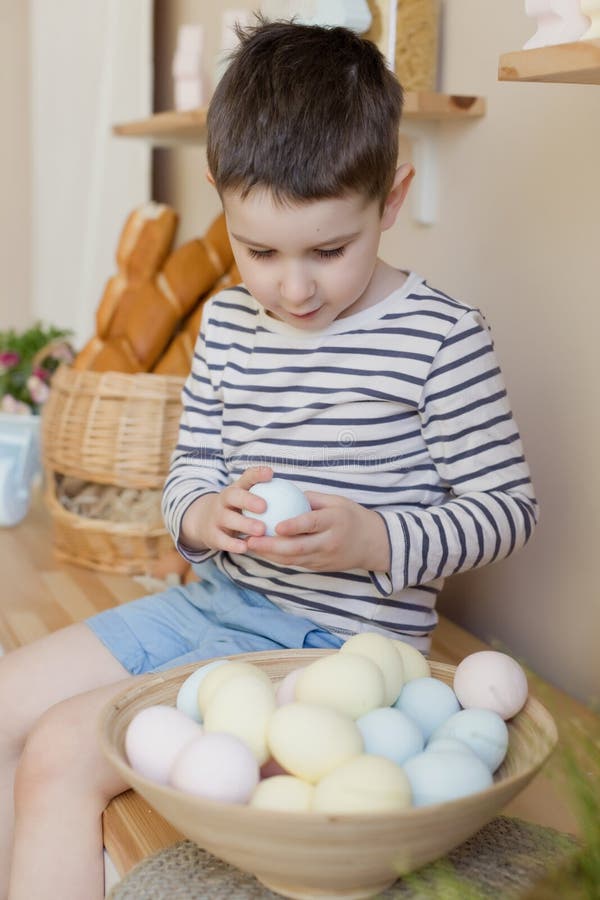 Child with Easter Eggs and Decor Stock Photo - Image of play, little ...