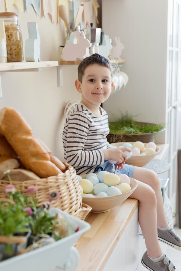 Child with Easter Eggs and Decor Stock Image - Image of easter, play ...