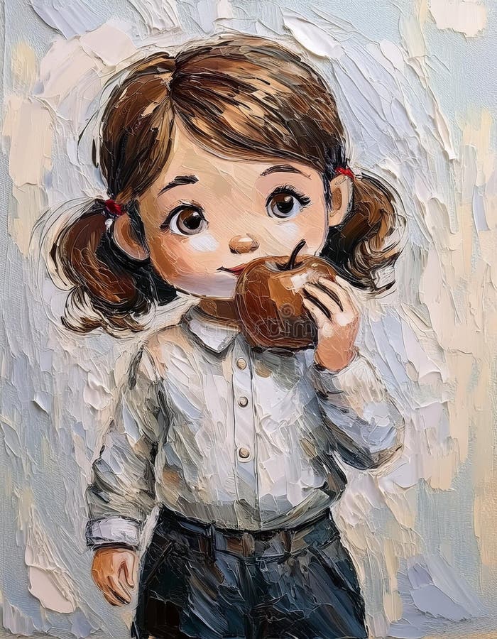 Child eating apple cartoon stock image. Image of funny - 361154369