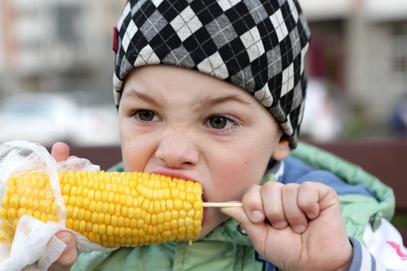 Kid eating corn stock photo. Image of brown, life, caucasian - 50864684