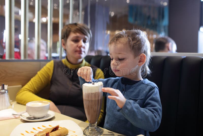 Boy Eating Foam of Milkshake Stock Image - Image of chocolate, child ...