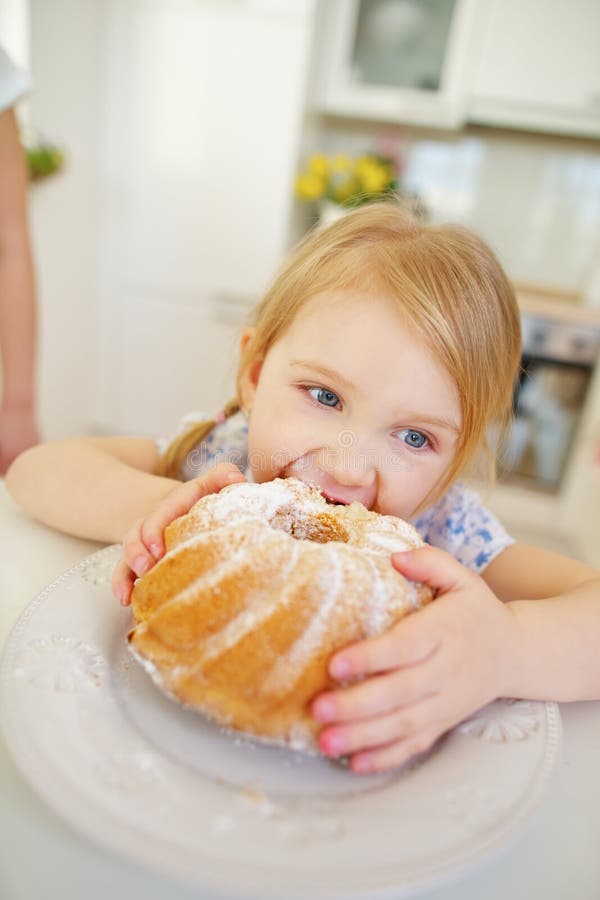 Child Eating Pie Cake in Kitchen Stock Image - Image of luck, people ...
