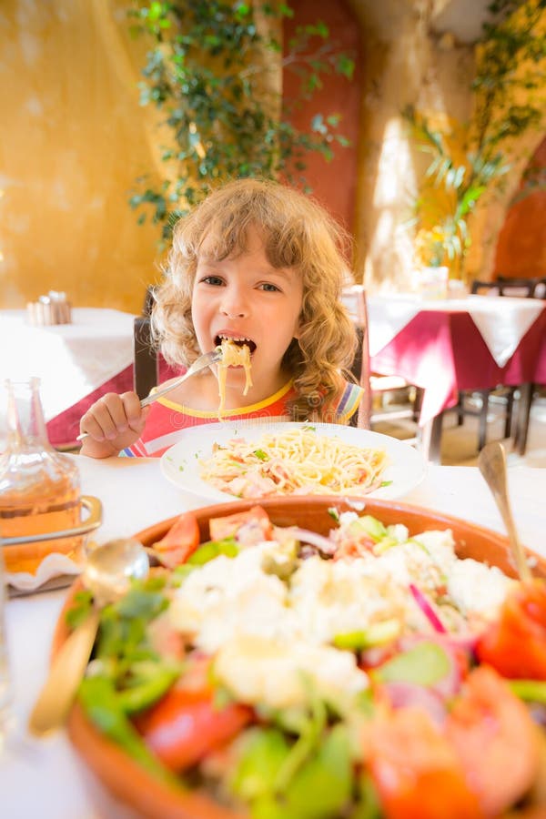 Child Eating in Summer Cafe Stock Image - Image of cafe, caucasian ...