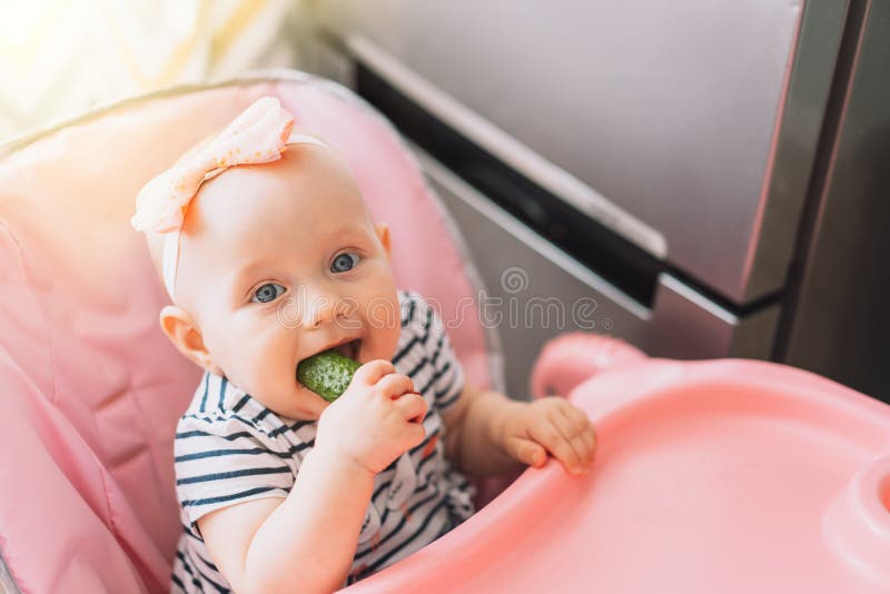 The Child Eats Ripe Cucumber Stock Image - Image of daughter, baby ...