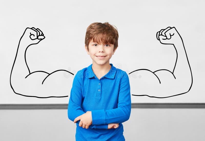Strong Child with Muscles in School Stock Image - Image of happy ...