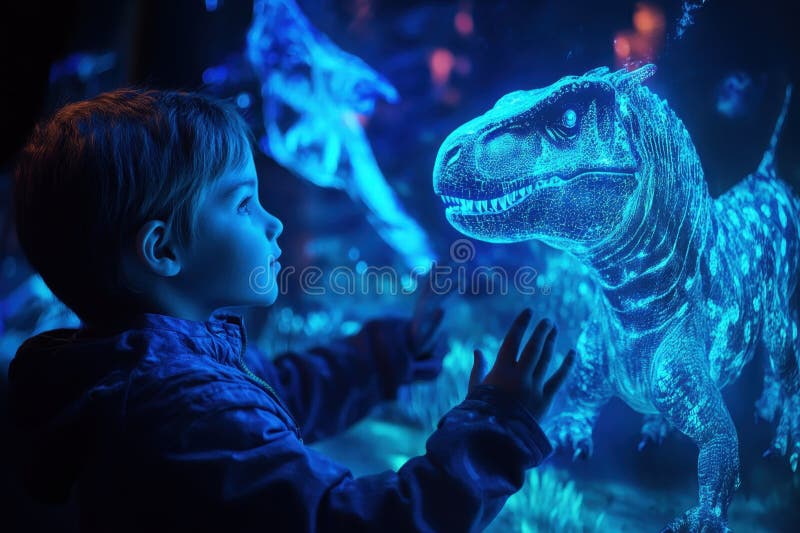 Child Engaged in Virtual Museum Exploration with Interactive Dinosaur ...