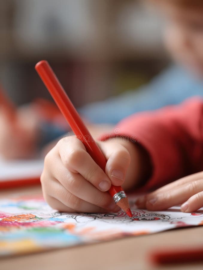 Child Engages in Creative Drawing Activity at School with Focus on ...
