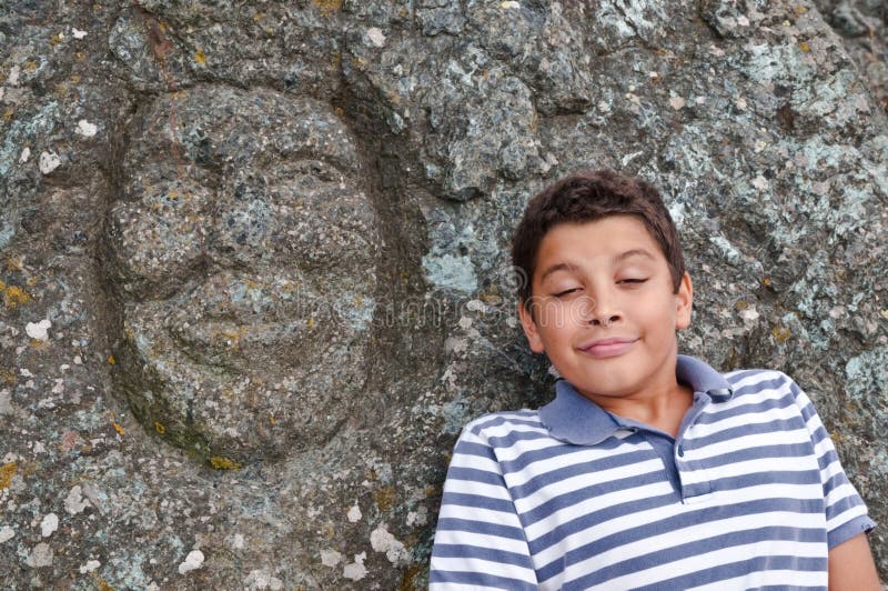 Child and Engraving on the Rock Stock Image - Image of funny, rock ...