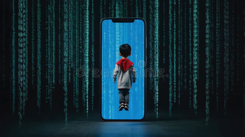 Child Enters Virtual Reality Portal As Code Streams in Digital ...
