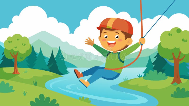 A Child Excitedly Ziplining Over a Mini Lake on the Adventure Course ...
