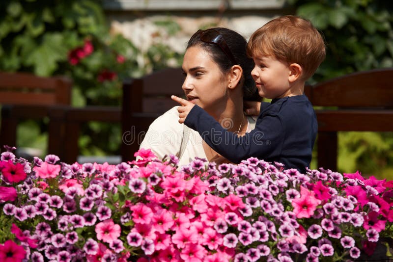 Child Explaining To Mother Outdoor Stock Image - Image of boys ...