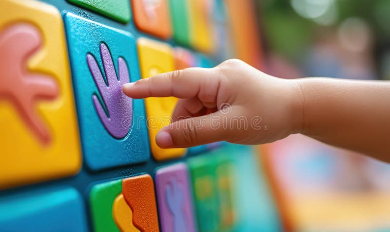 A Child S Hand Explores a Colorful, Tactile Sensory Wall Feature at the ...
