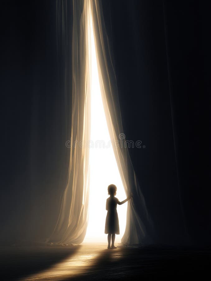 Child Explores the Threshold of Knowledge by Pulling Back a Curtain To ...