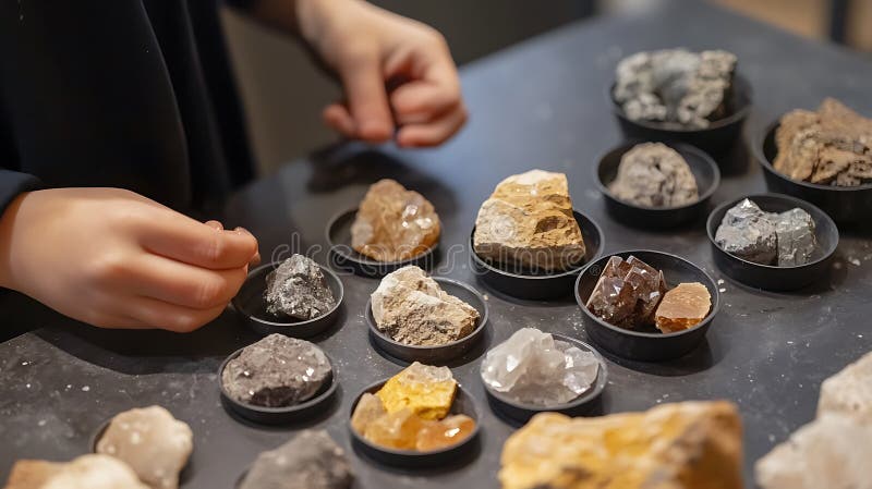 Child Exploring Various Rock and Mineral Samples Stock Photo - Image of ...