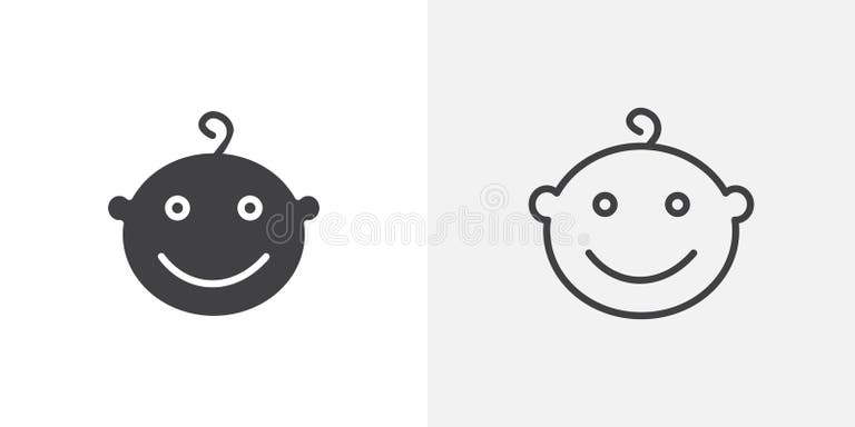 Child Face Line Icon Isolated on White Background Stock Vector ...