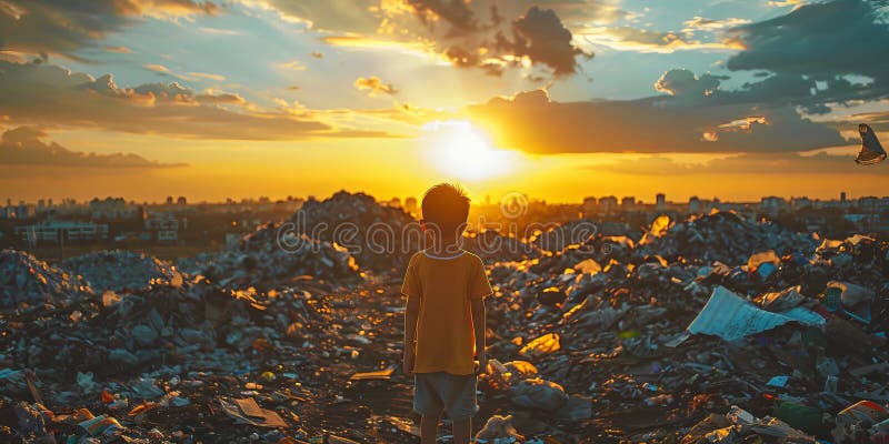 Child Facing a Vast Pile of Waste at Su. Stock Illustration ... Child Facing a Vast Pile of Waste at Su. Stock Illustration ...