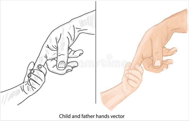 Child and Father Hands. Boy Holding Father`s Fingers. Tiny Hands and ...
