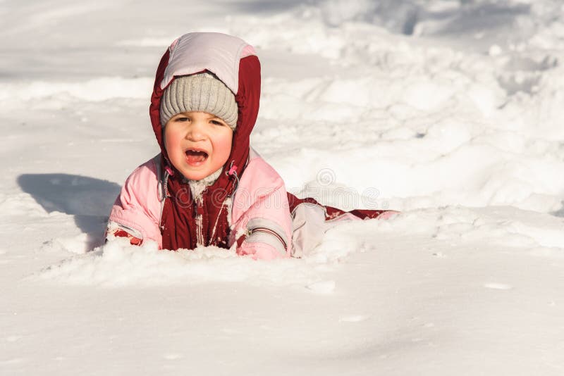 The Kid Fell into the Snow and Cries Stock Photo - Image of frost, baby ...