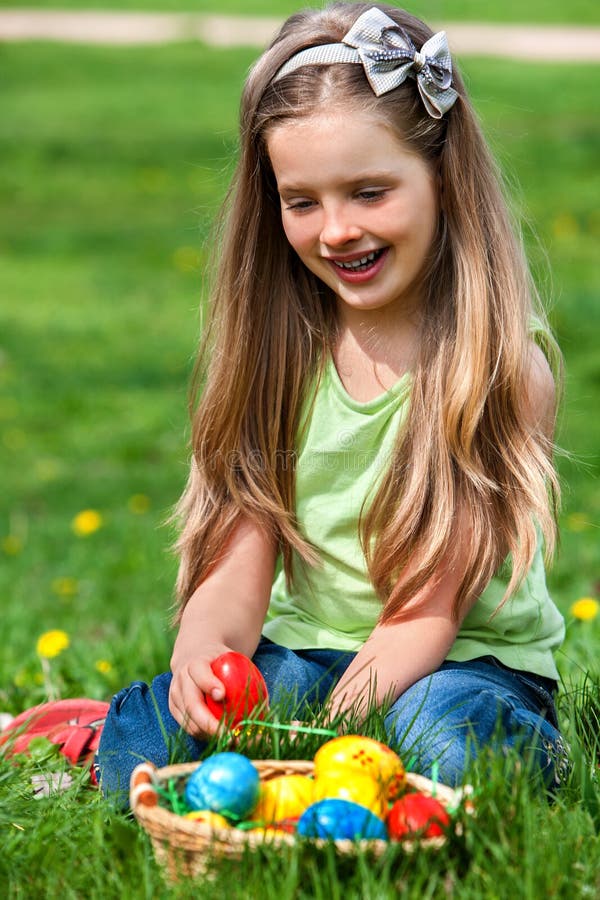 Child Find Easter Egg Outdoor Stock Photo - Image of holiday, seasonal ...