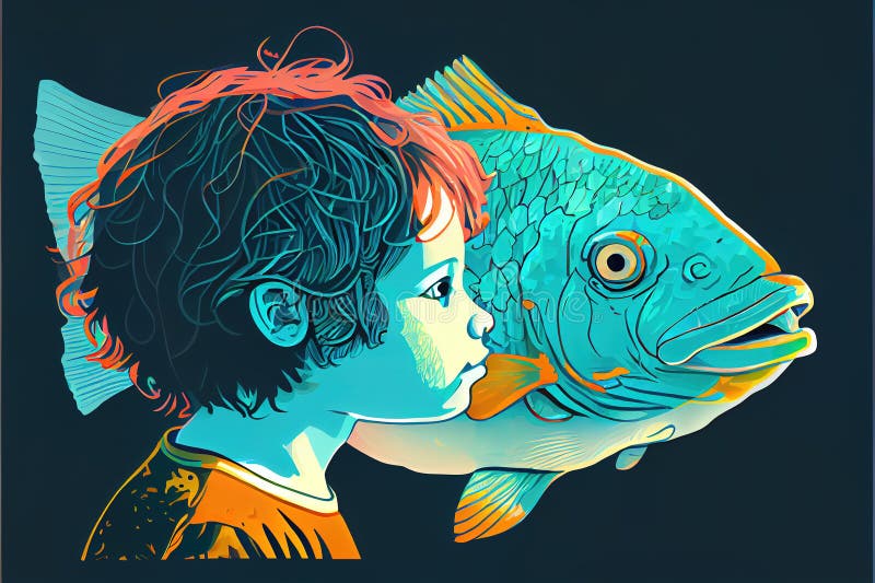 Child with Fish Logo. AI Render. Stock Illustration - Illustration of ...