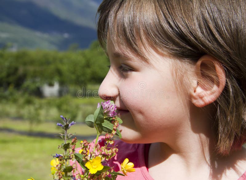 Child with flowers stock photo. Image of green, happiness - 30956596