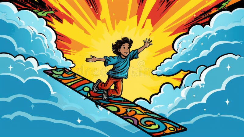 Child is Fly on Flying Carpet AI Generated Stock Illustration ...