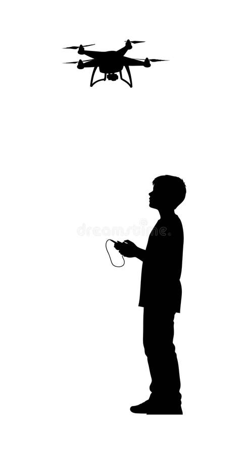 Child Flying Drone Silhouette Vector Illustration with Remote Control ...