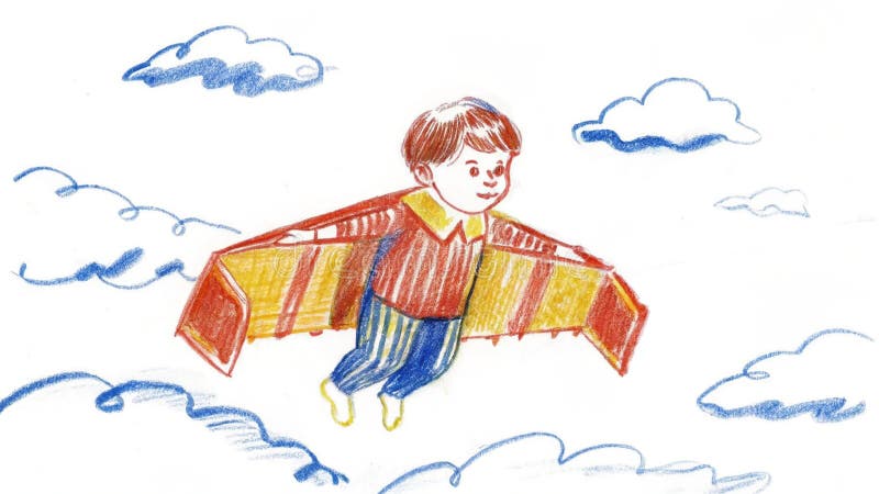Child Flying Pencil Wings Stock Illustrations – 73 Child Flying Pencil ...