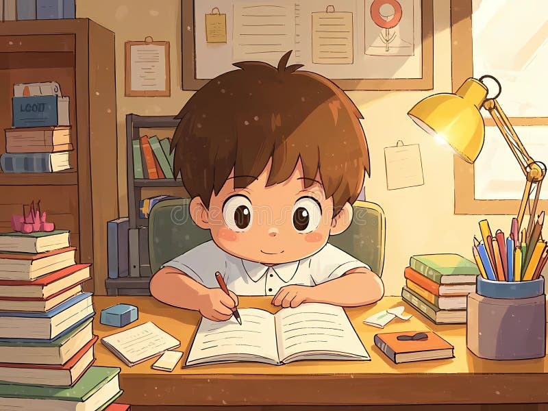 Children Study in the Home Study Room Cartoon Stock Illustration ...