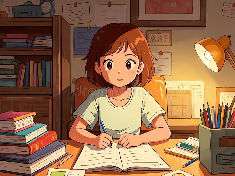 Children Study in the Home Study Room Cartoon Stock Illustration ...